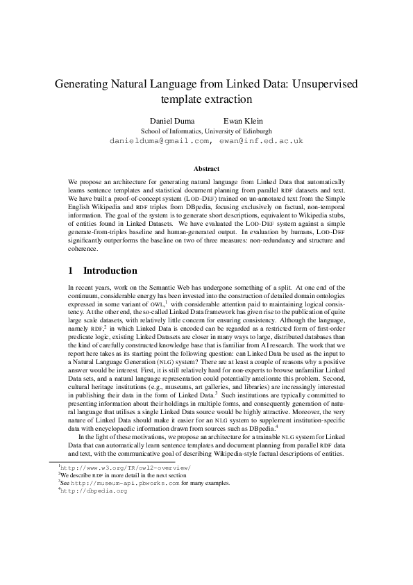 (PDF) Generating Natural Language from Linked Data: Unsupervised ...