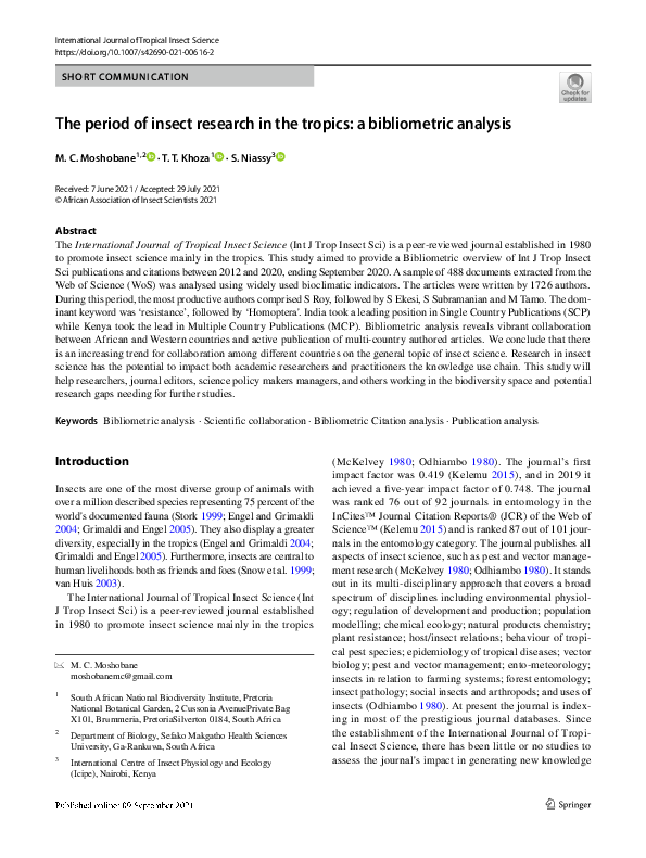 (PDF) The period of insect research in the tropics: a bibliometric analysis
