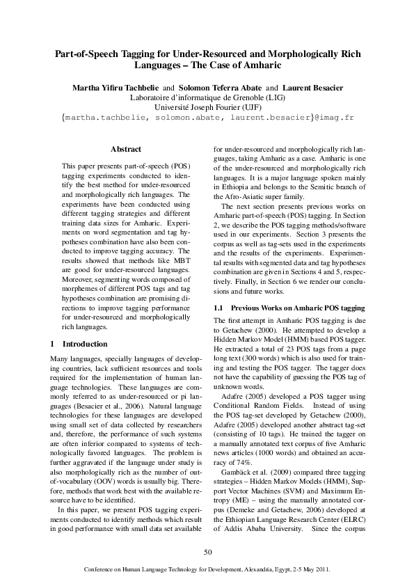 (PDF) Part-of-speech tagging for under-resourced and morphologically rich languages-the case of ...