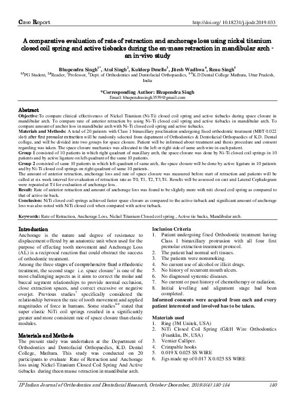 (PDF) A comparative evaluation of rate of retraction and anchorage loss ...