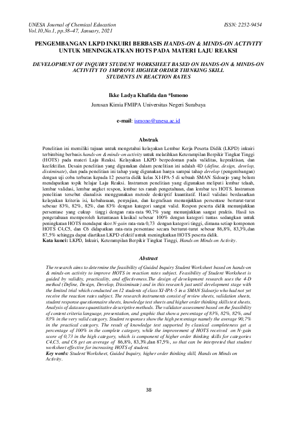 (PDF) Pengembangan LKPD Inkuiri Berbasis Hands-On Minds-On Activity Untuk Meningkatkan Hots Pada ...