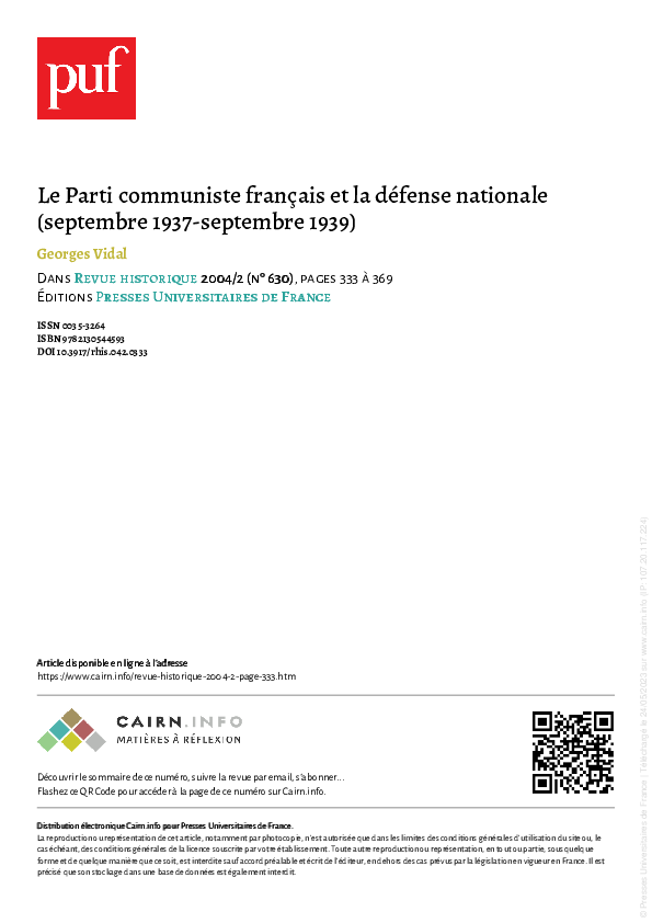 (PDF) Le Parti communiste français et la défense nationale (septembre ...