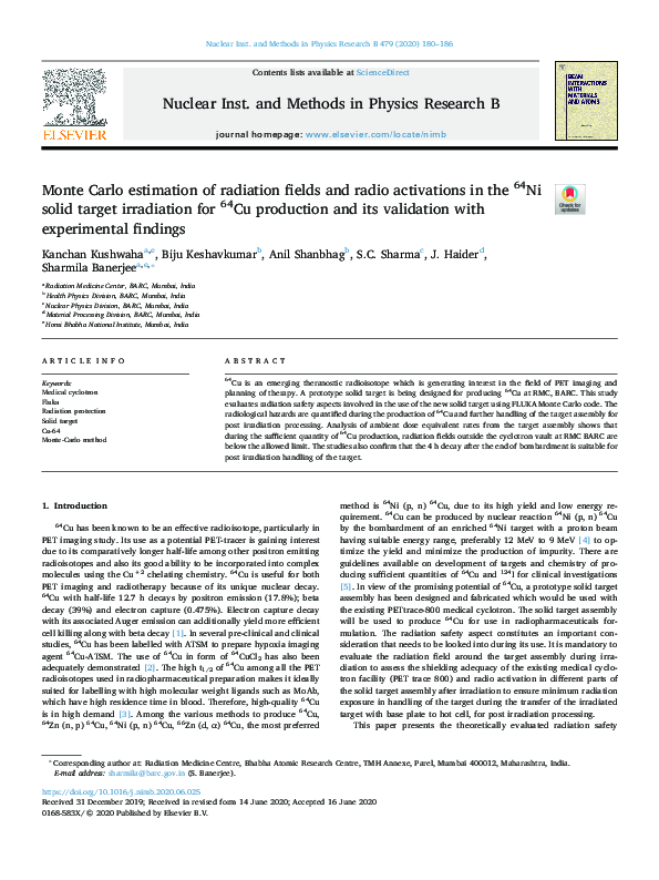 (PDF) Monte Carlo estimation of radiation fields and radio activations ...