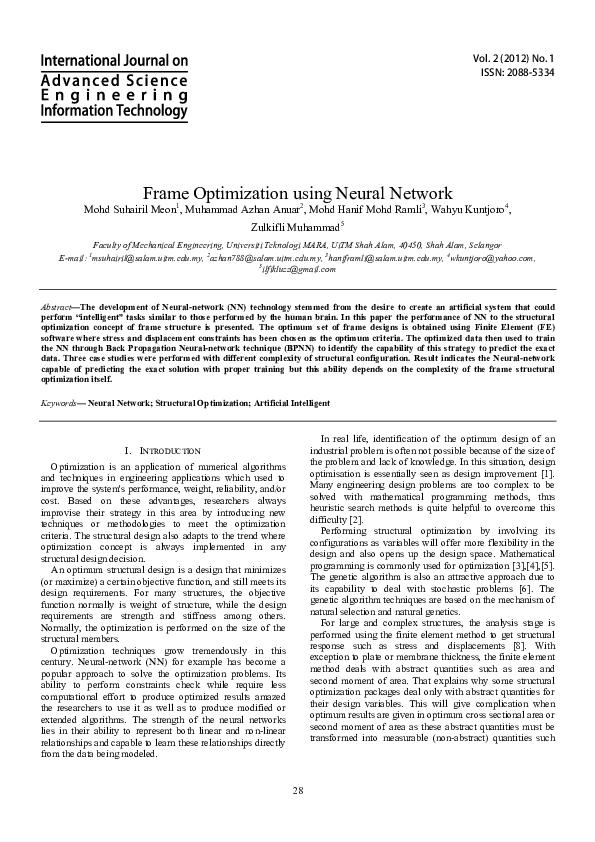Pdf Frame Optimization Using Neural Network