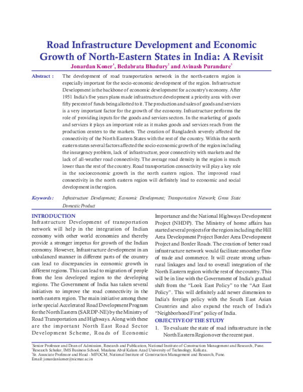 (PDF) Road Infrastructure Development and Economic Growth of North ...