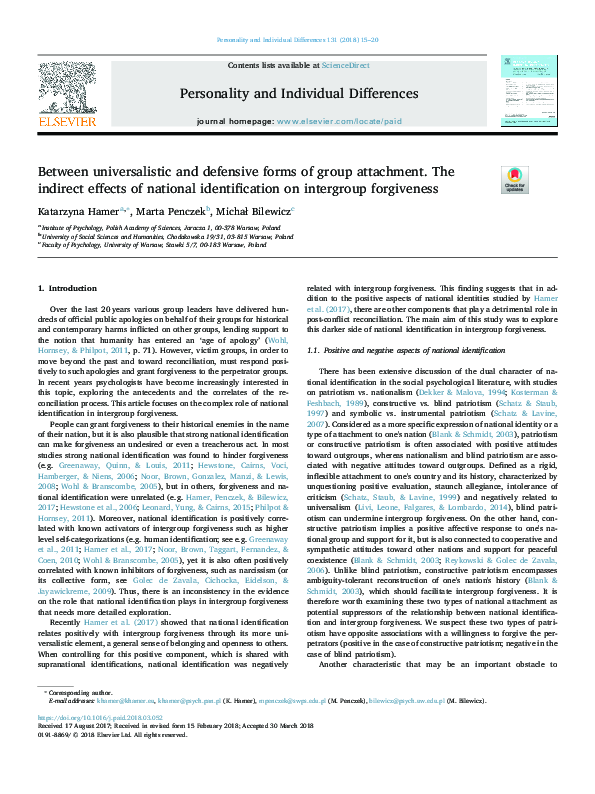 (PDF) Between universalistic and defensive forms of group attachment ...