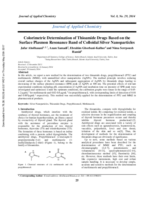 (PDF) Colorimetric Determination of Thioamide Drugs Based on the ...