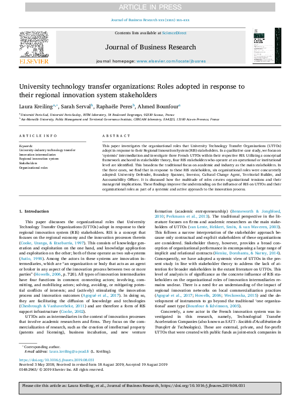 (PDF) University technology transfer organizations: Roles adopted in ...