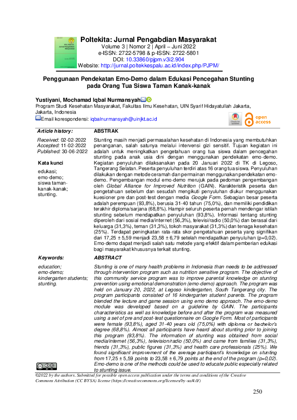 (PDF) Penggunaan Pendekatan Emo-Demo dalam Edukasi Pencegahan Stunting ...