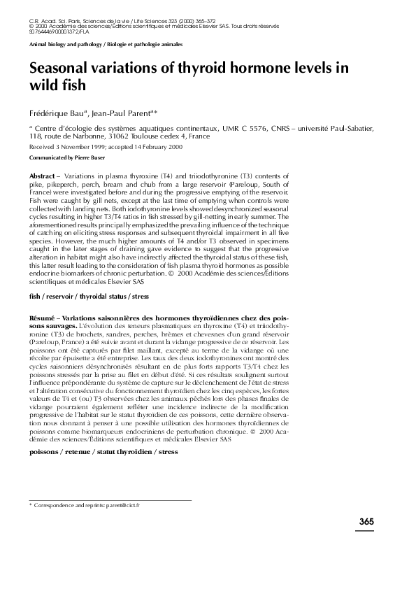 (PDF) Seasonal variations of thyroid hormone levels in wild fish