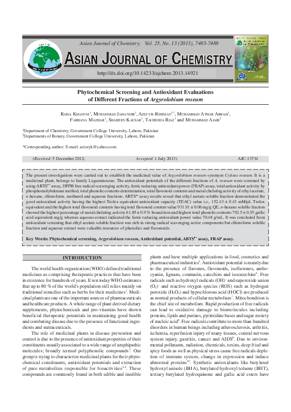 (PDF) Phytochemical Screening and Antioxidant Evaluations of Different Fractions of Argyrolobium ...