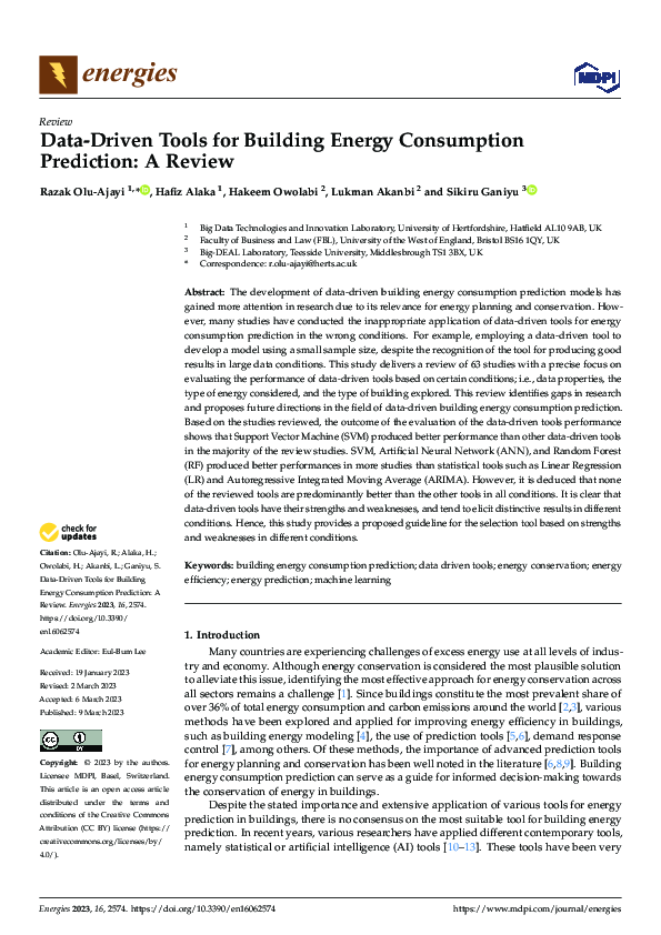 (PDF) Data-Driven Tools for Building Energy Consumption Prediction: A Review