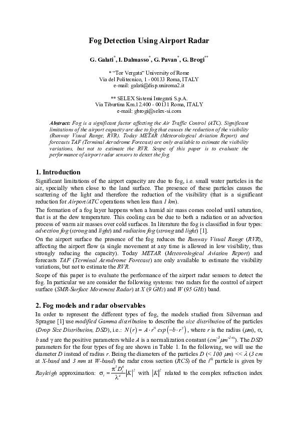 Pdf Fog Detection Using Airport Radar Gaspare Galati 8700