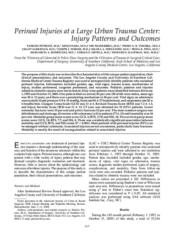 (PDF) Perineal Injuries at a Large Urban Trauma Center: Injury Patterns ...