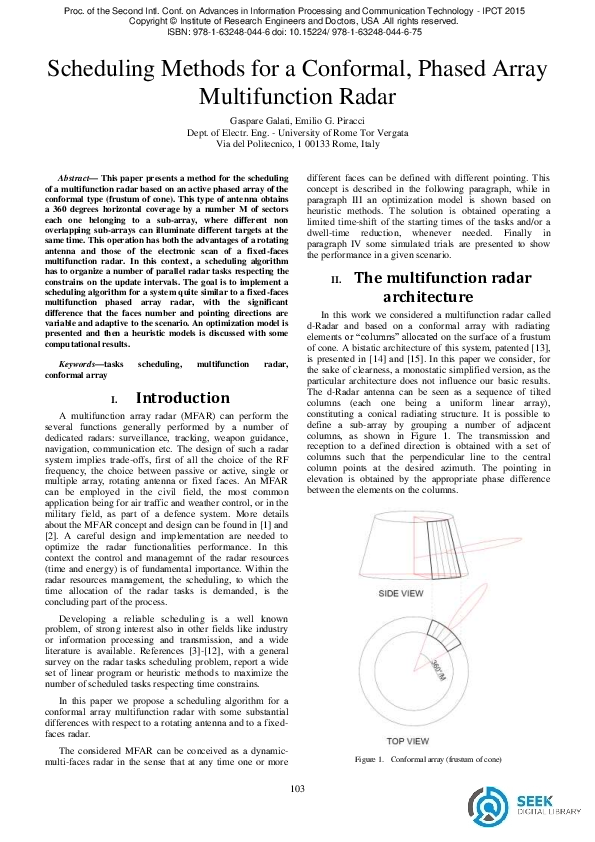 Pdf Scheduling Methods For A Conformal Phased Array Multifunction Radar