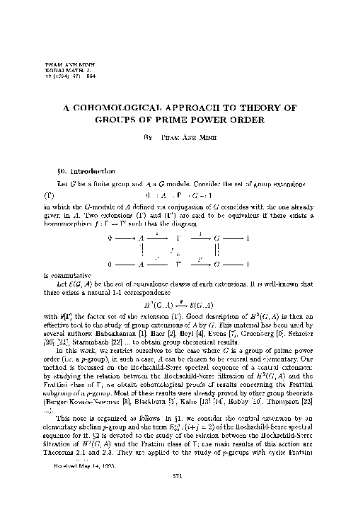 (PDF) A cohomological approach to theory of groups of prime power order