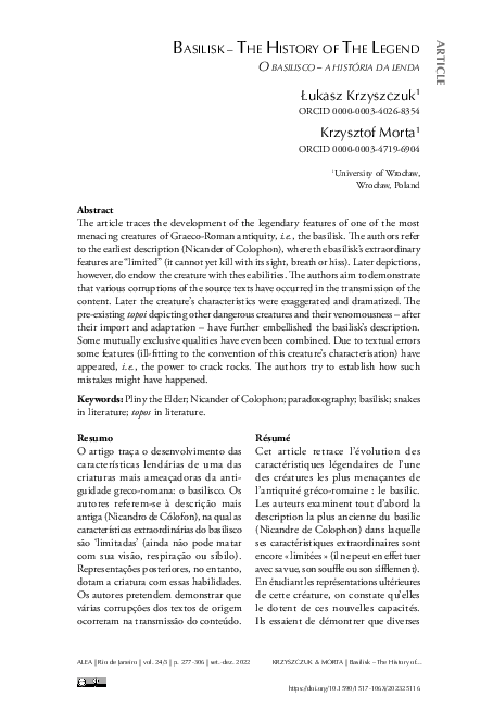 (PDF) Basilisk – the History of the Legend