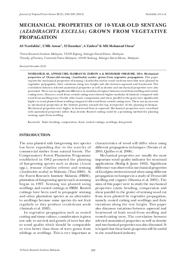 (PDF) Mechanical Properties of 10-YEAR-OLD Sentang (Azadirachta Excelsa ...
