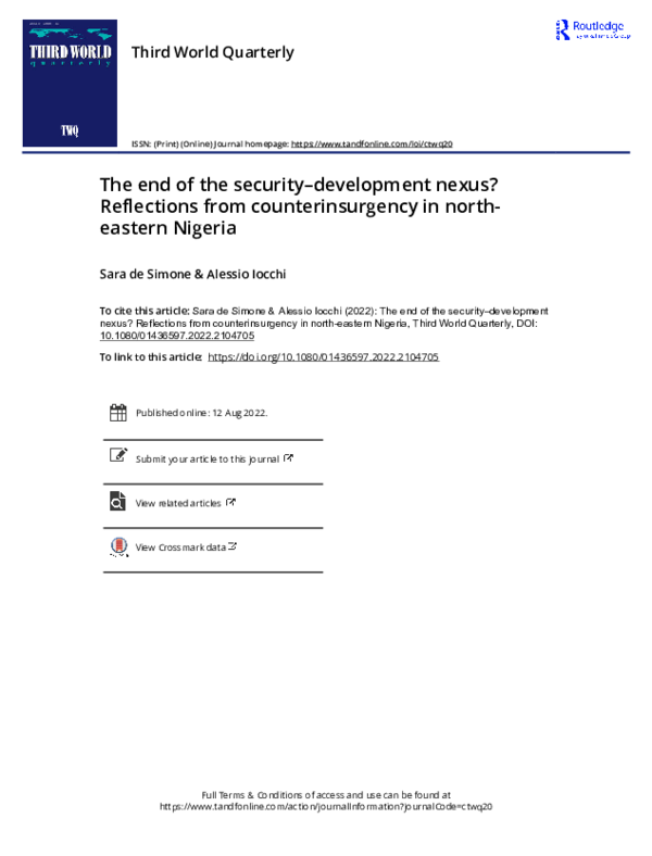 (PDF) The end of the security–development nexus? Reflections from counterinsurgency in north ...