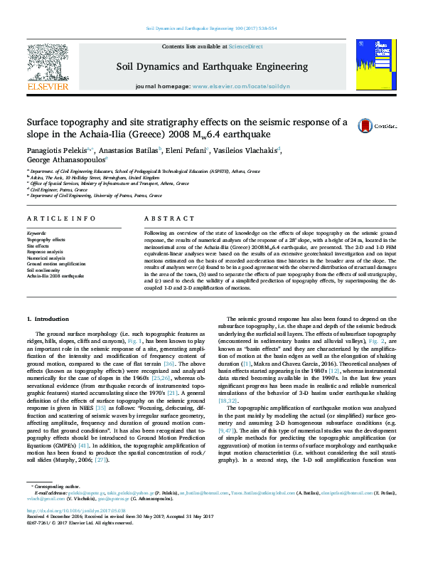 (PDF) Surface topography and site stratigraphy effects on the seismic ...