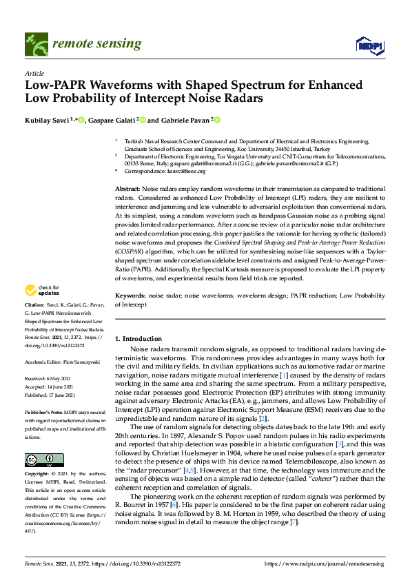(PDF) Low-PAPR Waveforms with Shaped Spectrum for Enhanced Low Probability of Intercept Noise Radars