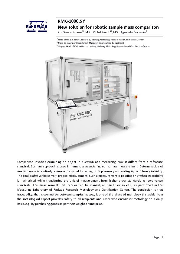 (PDF) RMC 1000 5Y New solution for robotic sample mass comparison