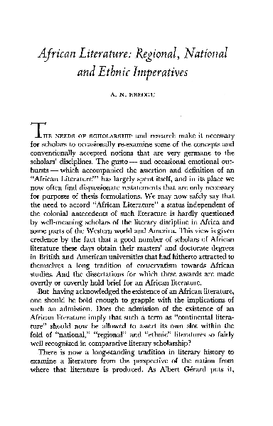 (PDF) African Literature: Regional, National and Ethnic Imperatives