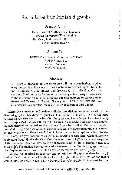 (PDF) Remarks on hamiltonian digraphs