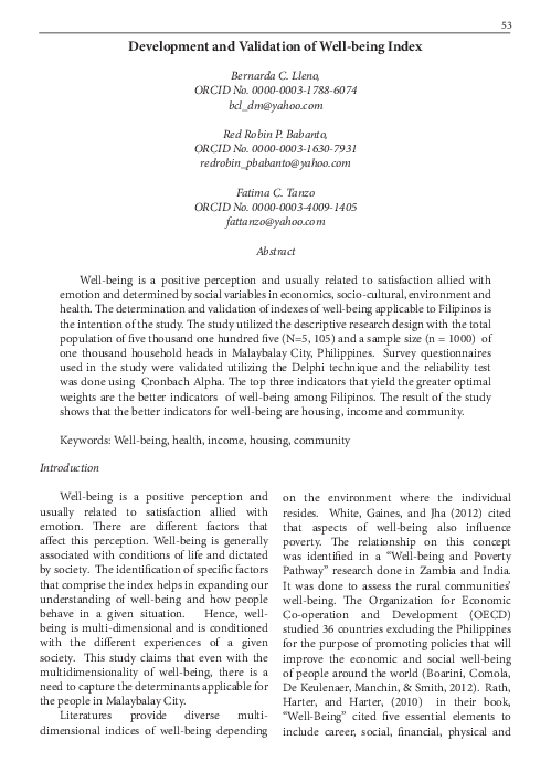 (PDF) Development and Validation of Well-being Index