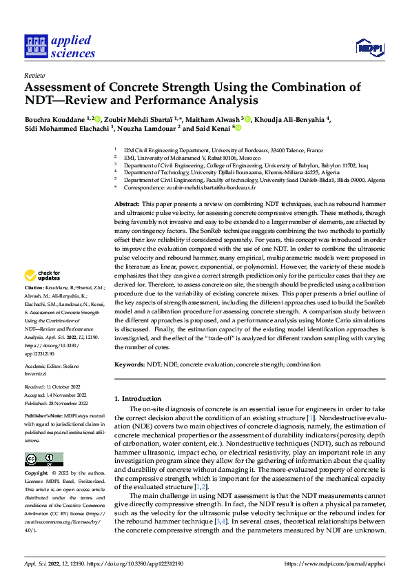 (PDF) Assessment of Concrete Strength Using the Combination of NDT—Review and Performance Analysis