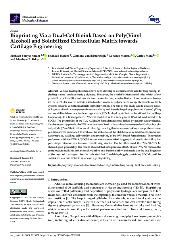 (PDF) Bioprinting Via a Dual-Gel Bioink Based on Poly(Vinyl Alcohol) and Solubilized ...