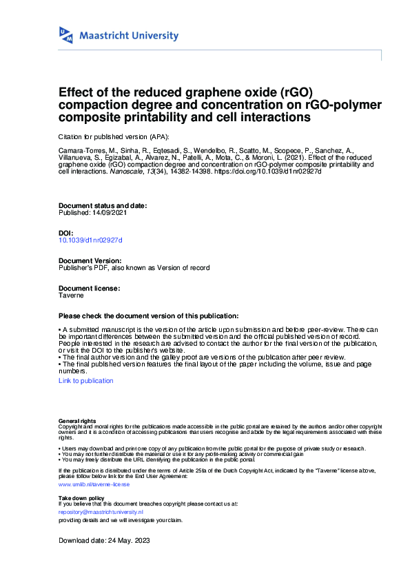 (PDF) Effect of the reduced graphene oxide (rGO) compaction degree and concentration on rGO ...