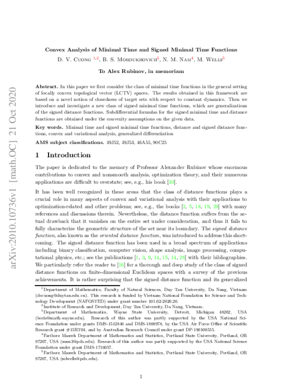 (PDF) Convex analysis of minimal time and signed minimal time functions