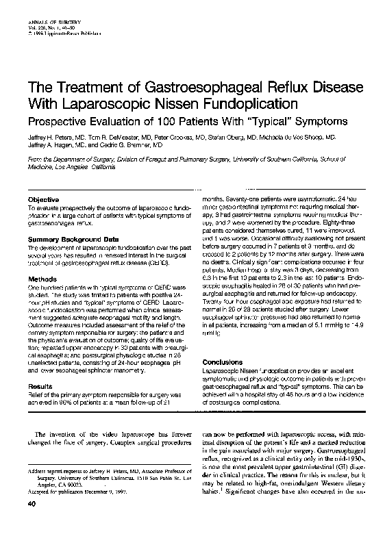 (PDF) The Treatment of Gastroesophageal Reflux Disease With ...