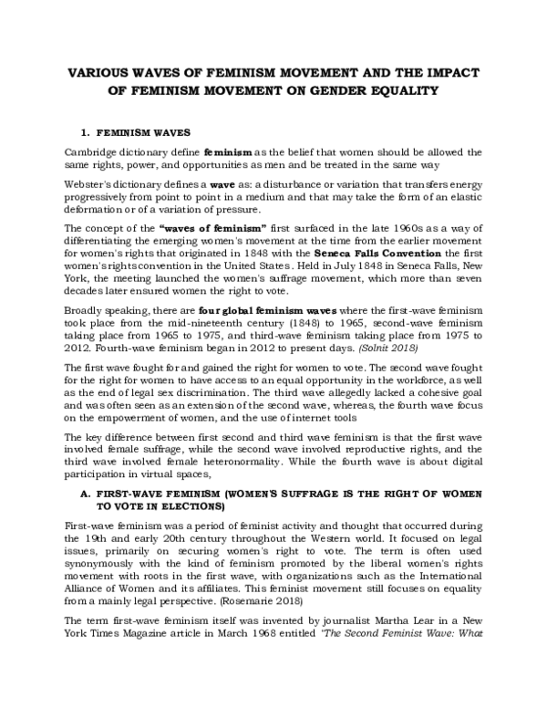 (PDF) VARIOUS WAVES OF FEMINISM MOVEMENT AND THE IMPACT OF FEMINISM ...
