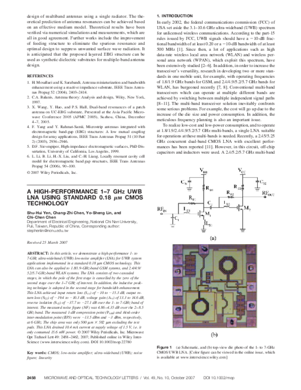 (PDF) A high-performance 1–7 GHz UWB LNA using standard 0.18 μM CMOS technology