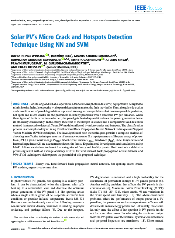 Pdf Solar Pvs Micro Crack And Hotspots Detection Technique Using Nn And Svm