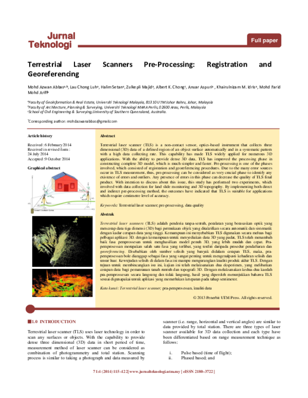 (PDF) Terrestrial Laser Scanners Pre-Processing: Registration and ...