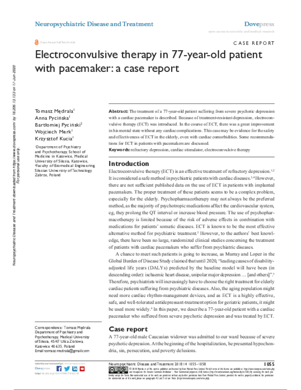 (PDF) Electroconvulsive therapy in 77-year-old patient with pacemaker: a case report