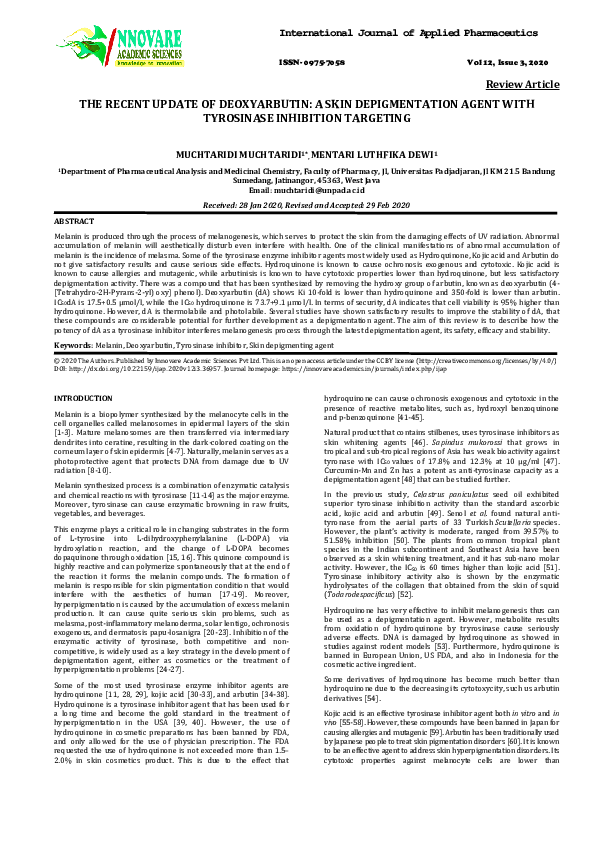 (PDF) THE RECENT UPDATE OF DEOXYARBUTIN: A SKIN DEPIGMENTATION AGENT ...