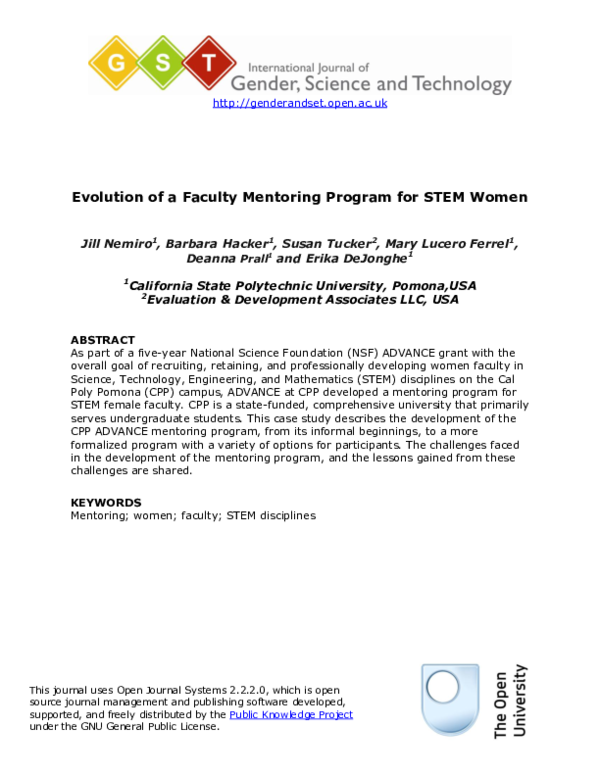 (PDF) Evolution of a faculty mentoring program for STEM women