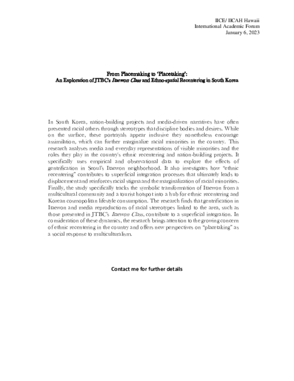 (PDF) Hamilton, Robert. 2023. "From Placemaking to ‘Placetaking’: An ...