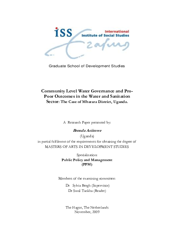(PDF) Community Level Water Governance and Pro-Poor Outcomes in the ...