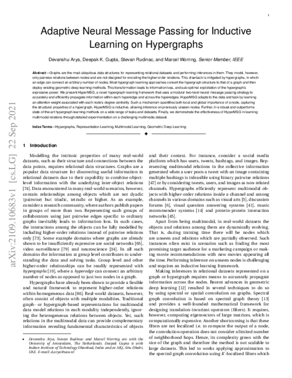 (PDF) Adaptive Neural Message Passing for Inductive Learning on Hypergraphs