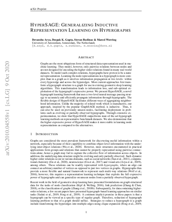 (PDF) HyperSAGE: Generalizing Inductive Representation Learning on Hypergraphs