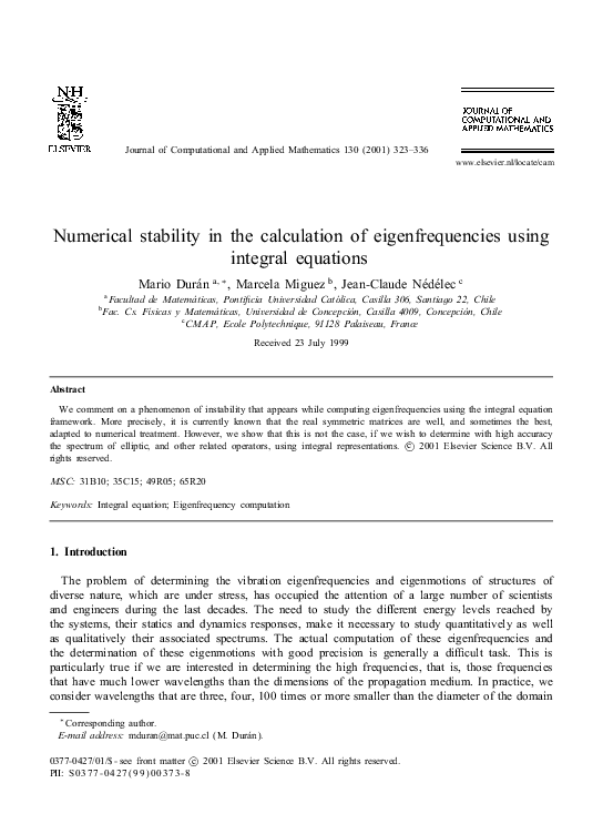 (PDF) Numerical stability in the calculation of eigenfrequencies using integral equations