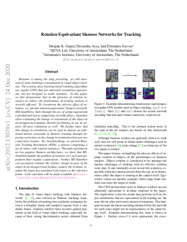 (PDF) Rotation Equivariant Siamese Networks for Tracking