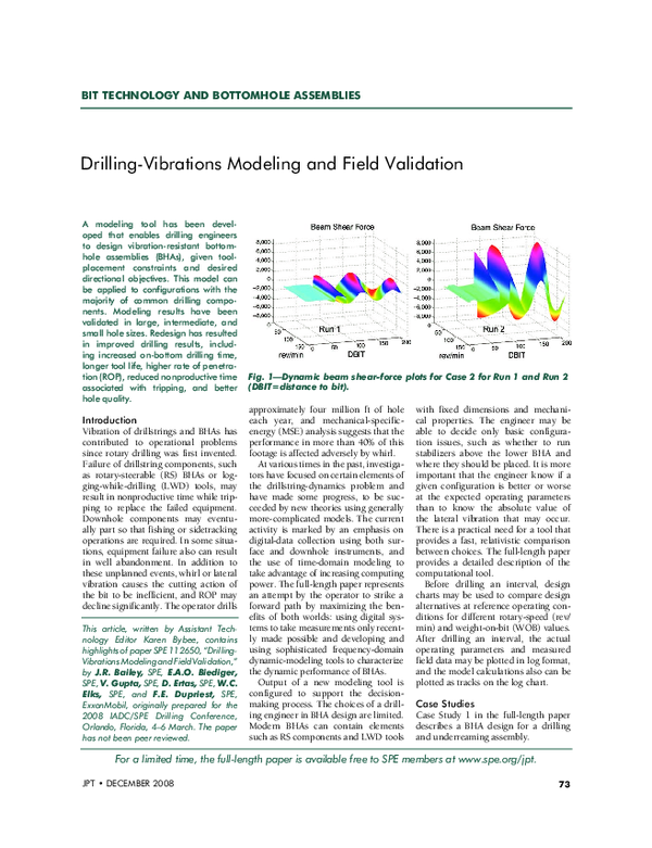 (PDF) Drilling Vibrations Modeling and Field Validation