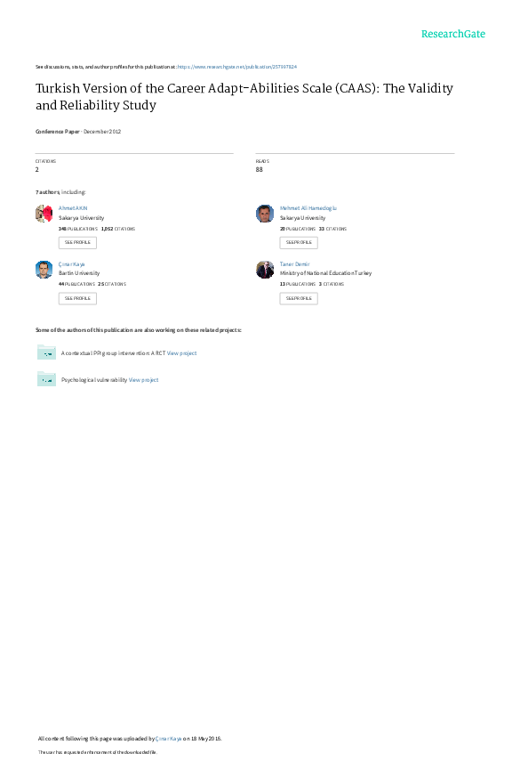 (PDF) Turkish Version of the Career Adapt-Abilities Scale (CAAS): The ...