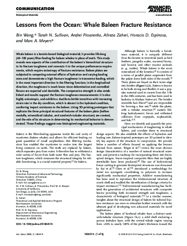 (PDF) Lessons from the Ocean: Whale Baleen Fracture Resistance